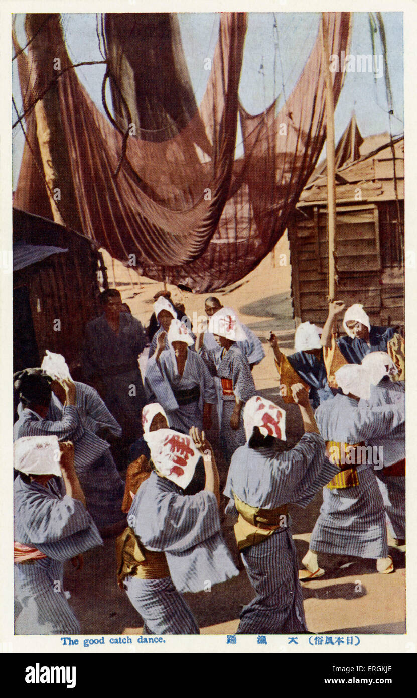 Japanese ritual 'Fisherman Dance. The dance moves depict ocean waves ...