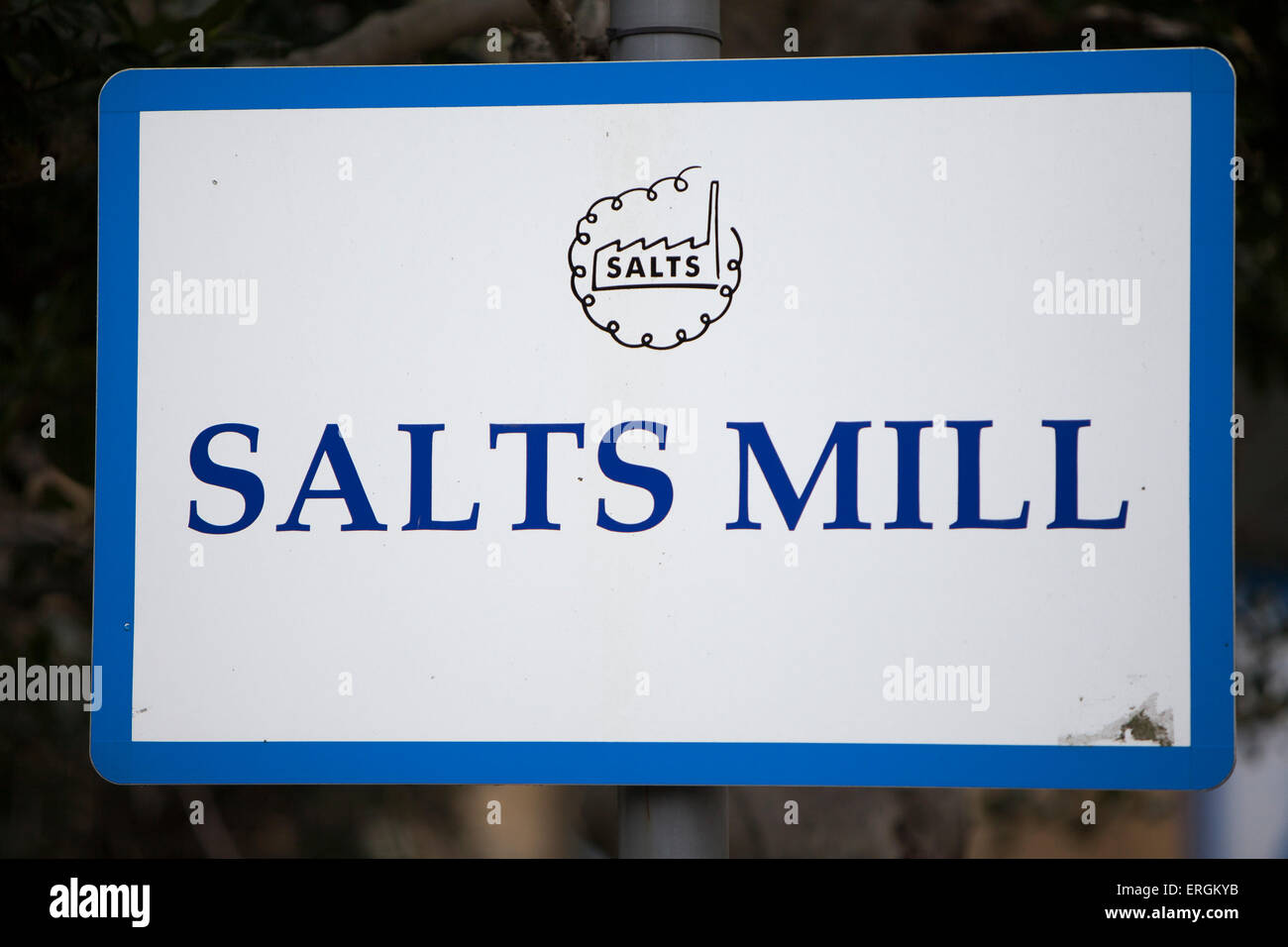 Salts Mill sign, Saltaire, Bradford, Yorkshire Stock Photo - Alamy