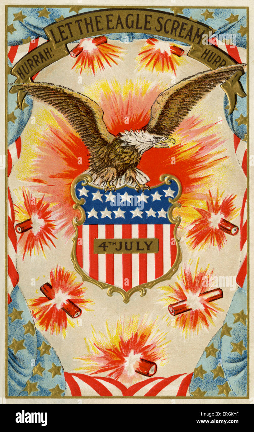 Independence Day American Eagle, with fireworks. Caption reads: 'Let ...