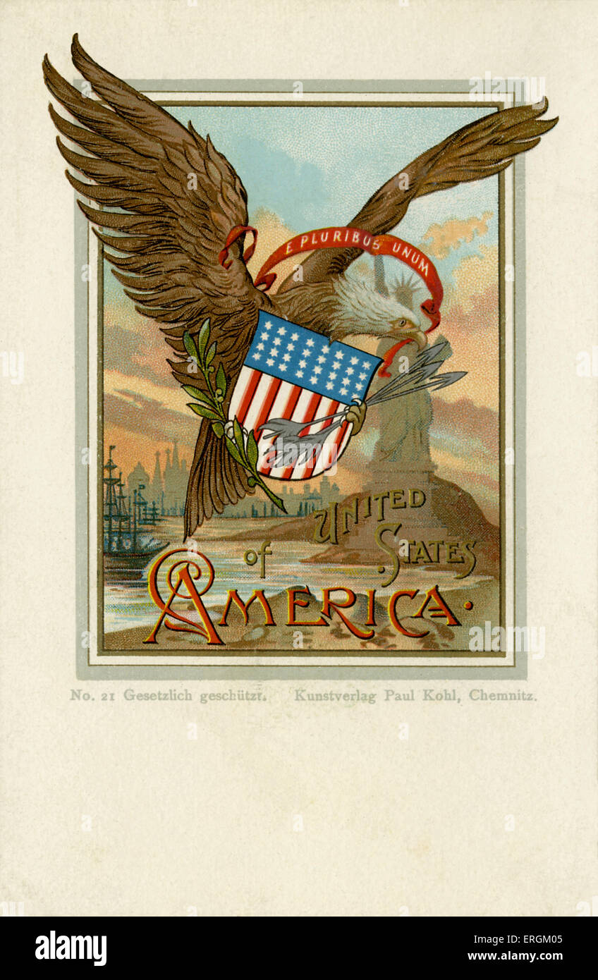 The American Eagle and Statue of Liberty, with the American crest and ...