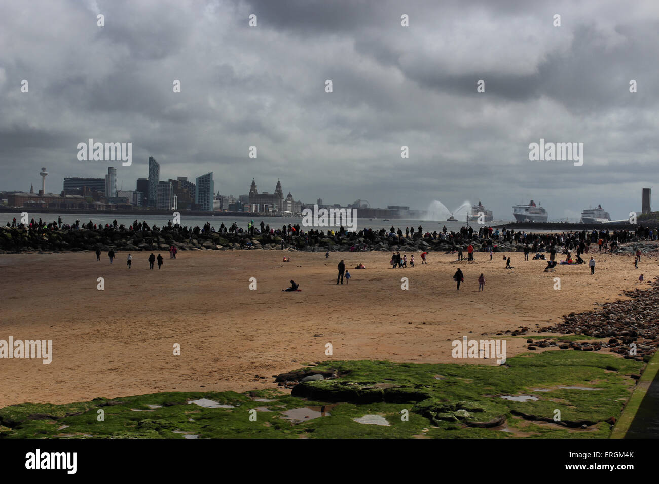 Cunards three Queens cruise ships on the river Mersey Liverpool to ...