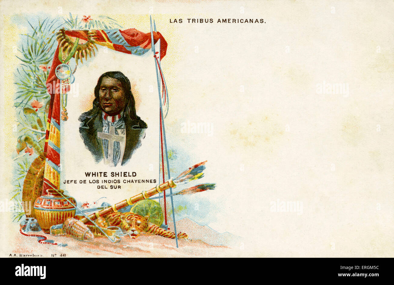 Chief 'White Shield', illustration on a canvas, beside serveral ...