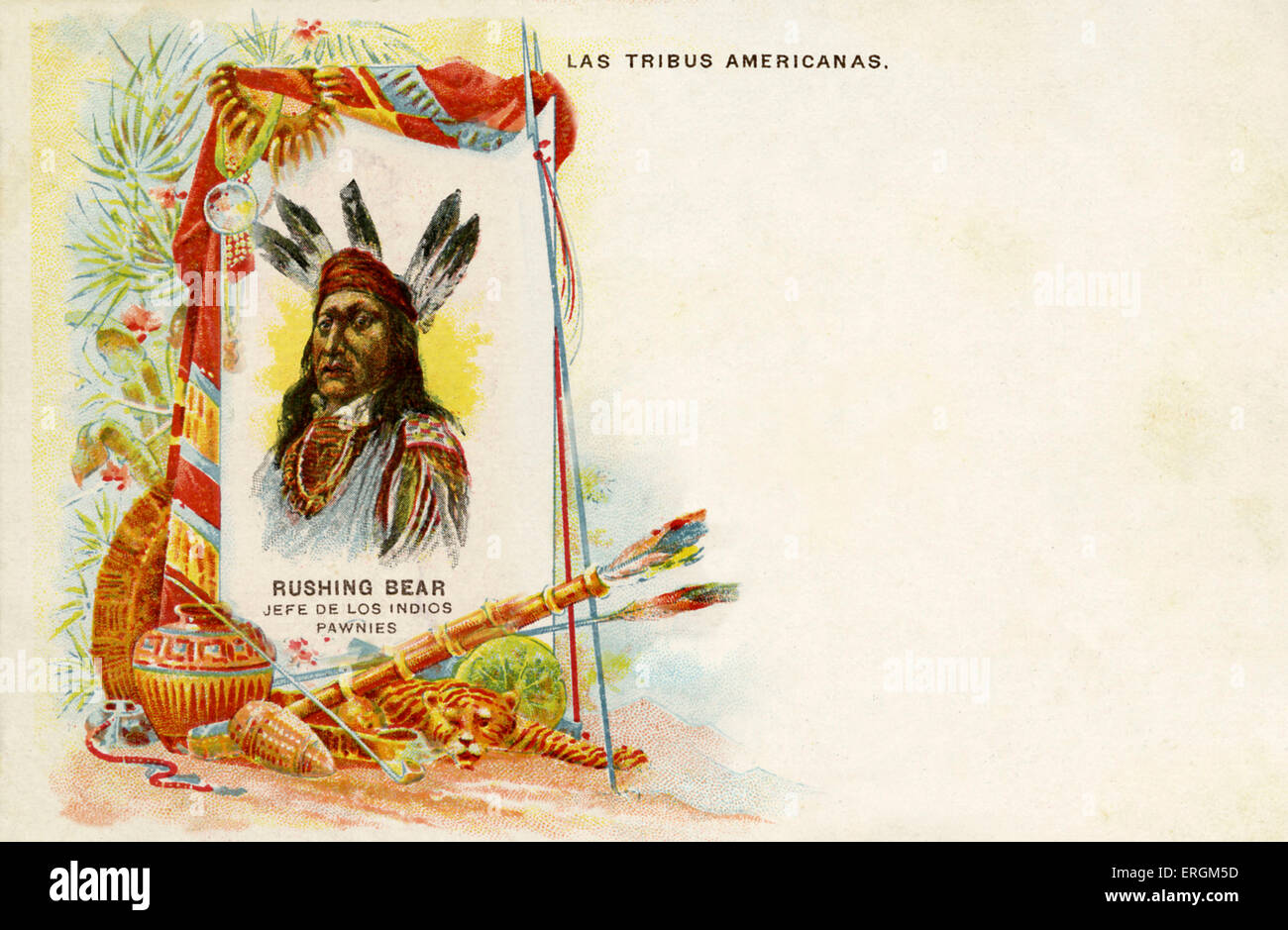 Chief 'Rushing Bear', Pawnee Chief, illustration on a canvas, beside ...