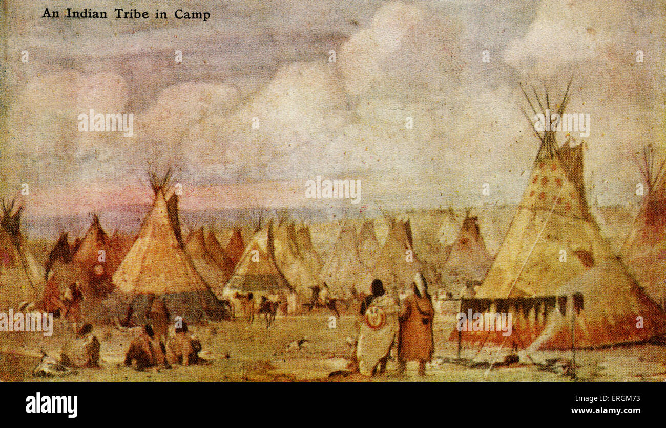 A Native American Camp. Illustration dating late 19th century. Tepees ...