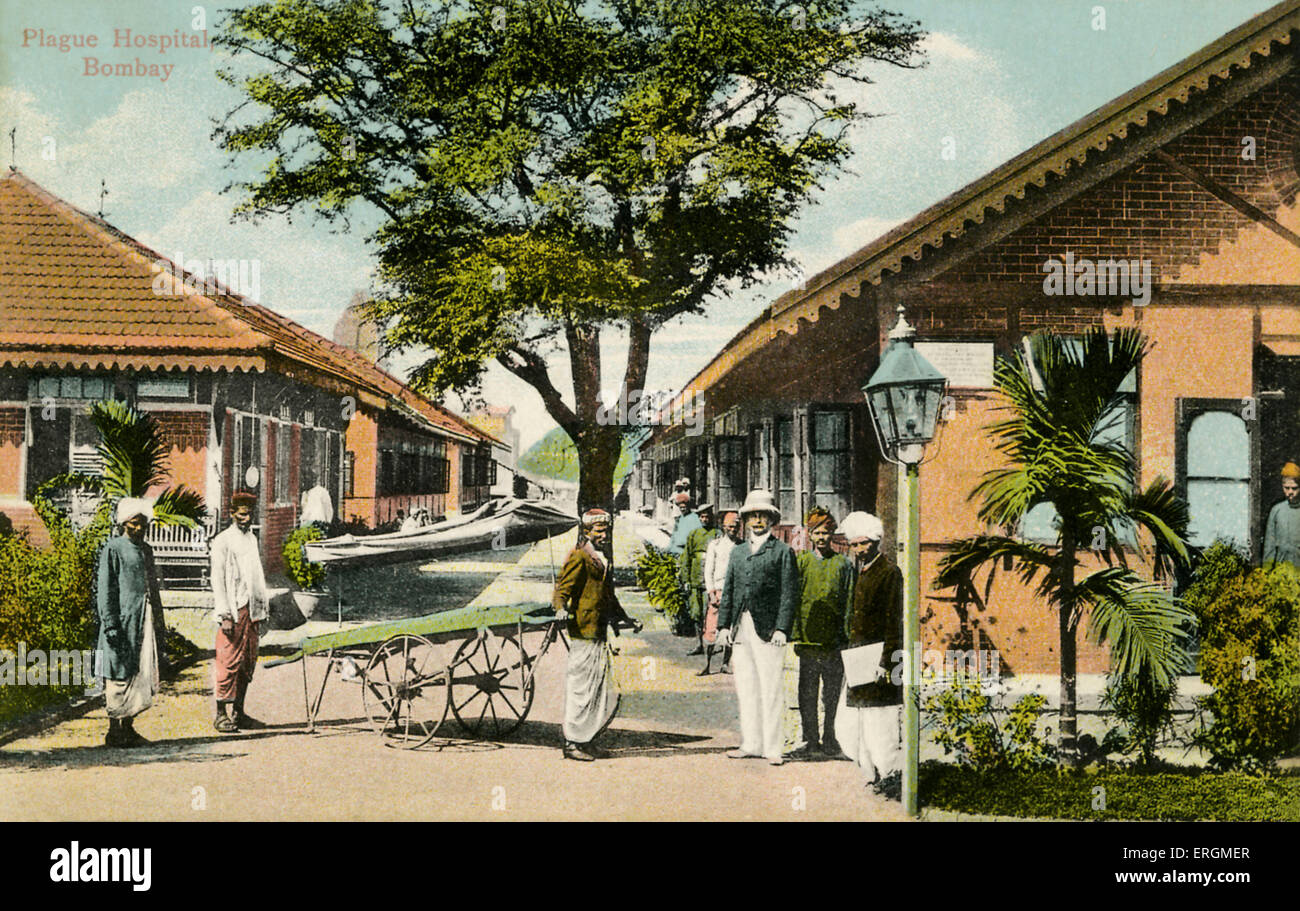 The Plague Hospital, Mumbai (Bombay). Colourised photograph taken in ...