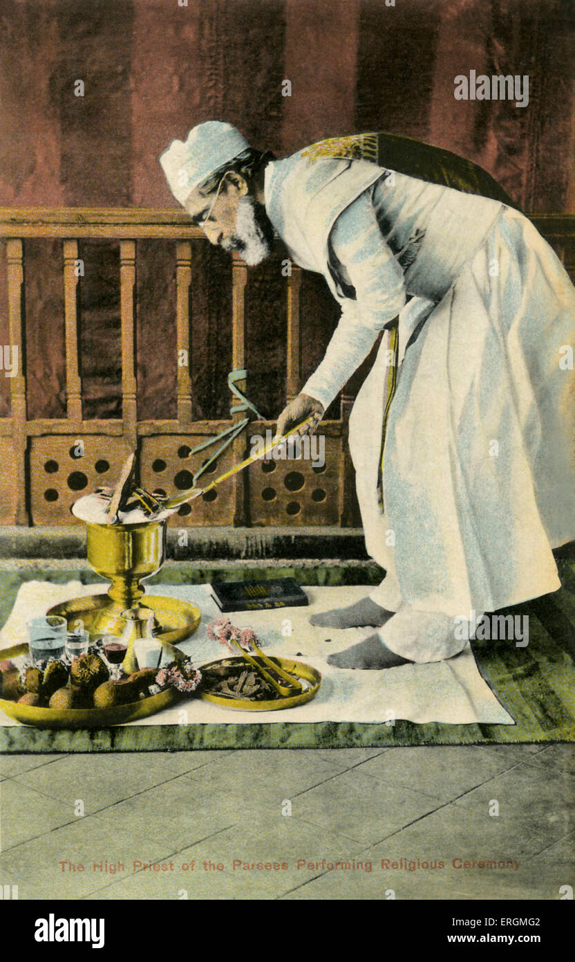 A Parsi high priest performing Navjote, the Zoroastrian induction ...