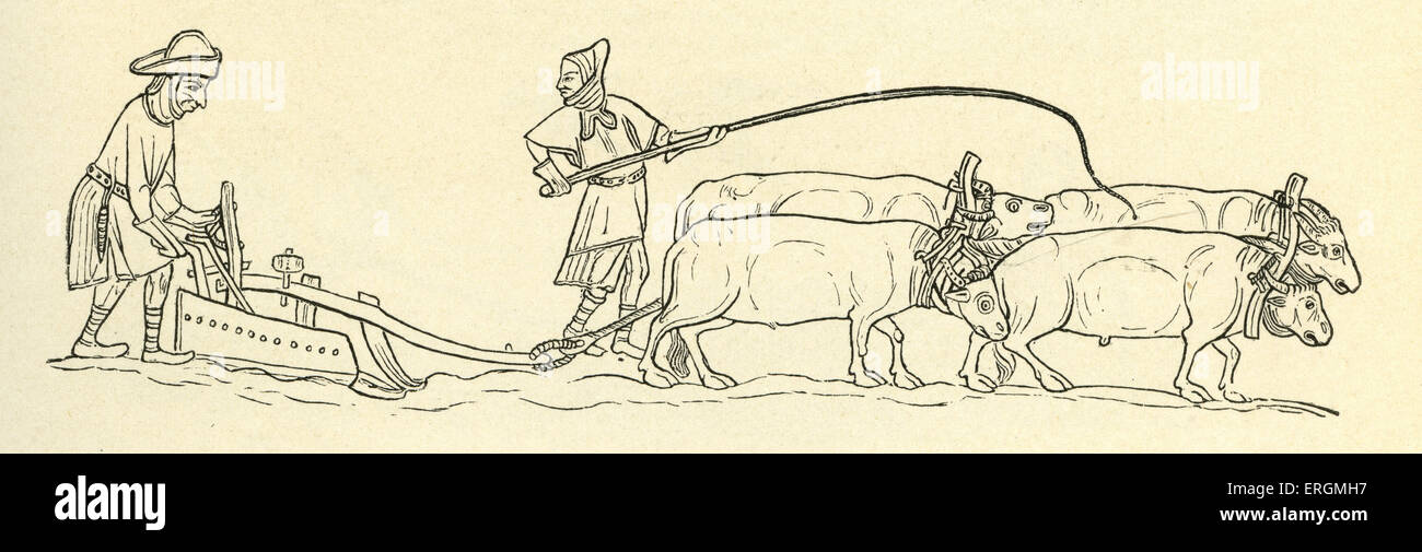Ploughing in England c.1340. After illuminations in the Luttrell ...