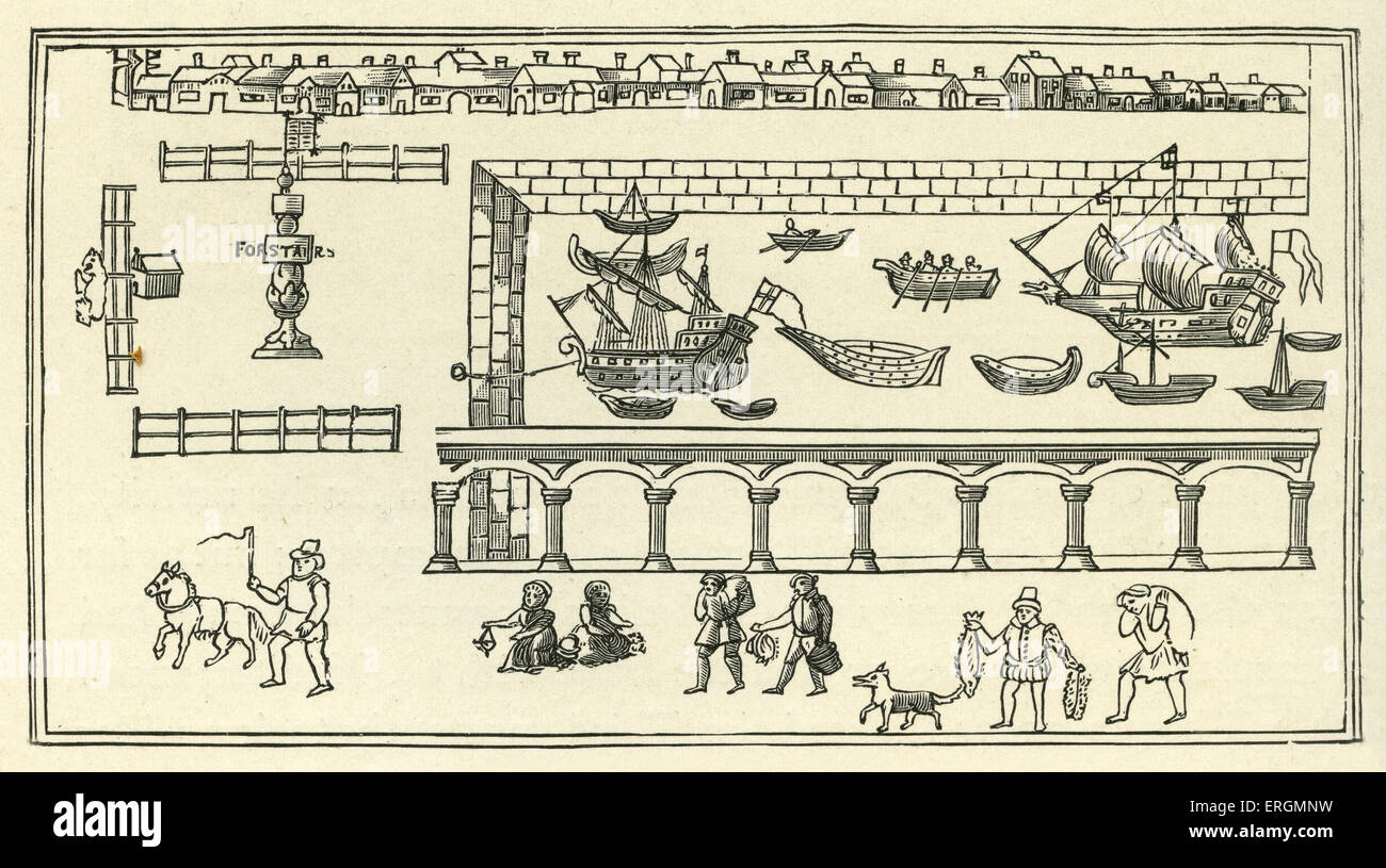 Billingsgate, London, pictured in 1598. Billngsgate is a ward in London ...