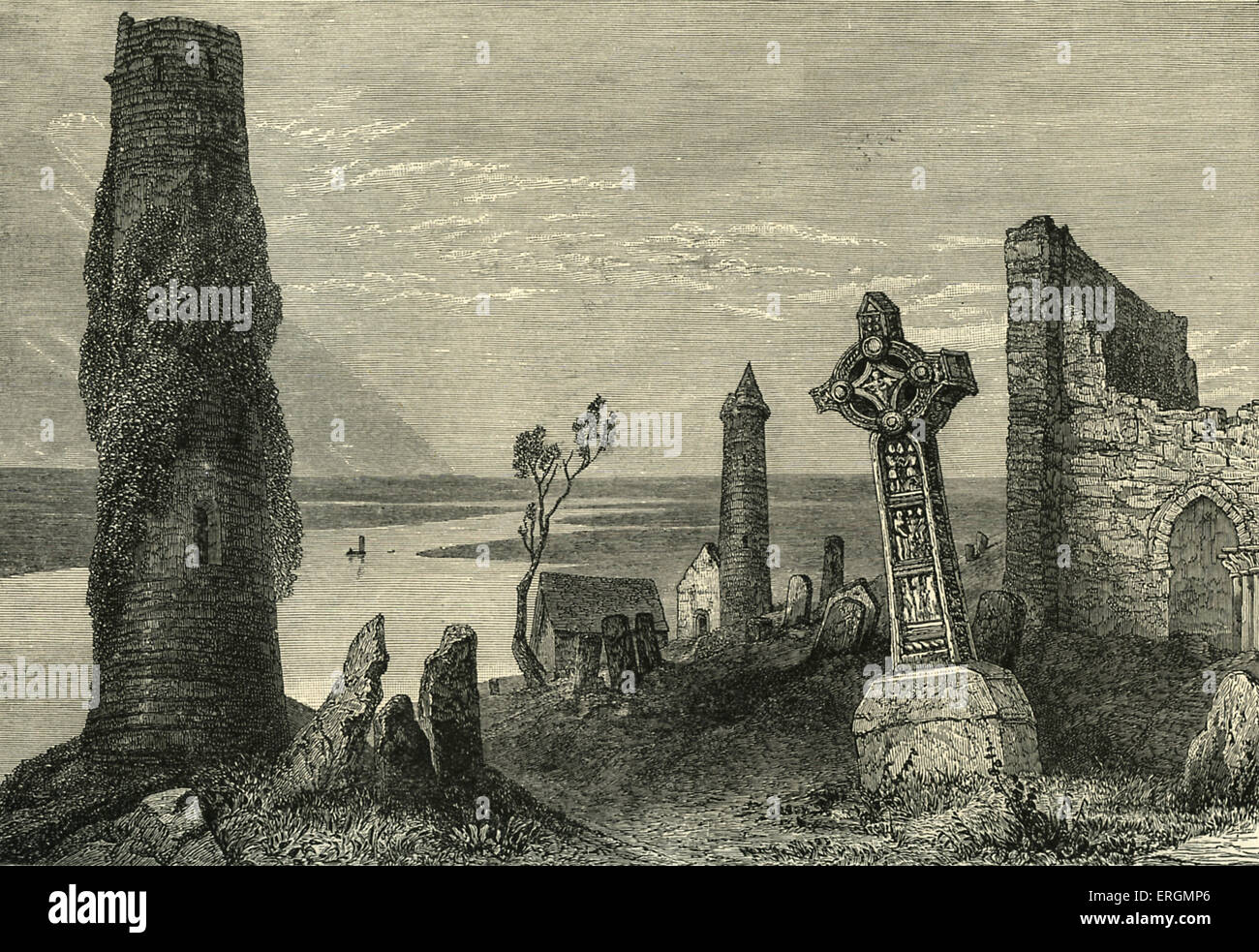 The Monastery at Clonmacnoise, situated in County Offaly, Ireland. The ...