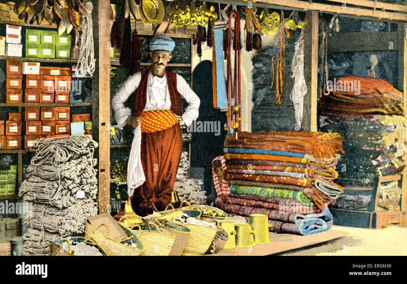 Bazaar stall in Sarajevo selling rugs and baskets Stock Photo - Alamy
