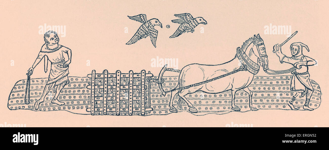 Harrowing in England c.1340. Example of 14th century agricultural ...