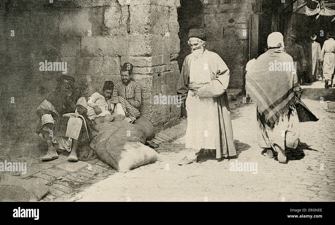 Jerusalem 1894, Jewish quarter.Sephardi orthodox Jews wearing black ...