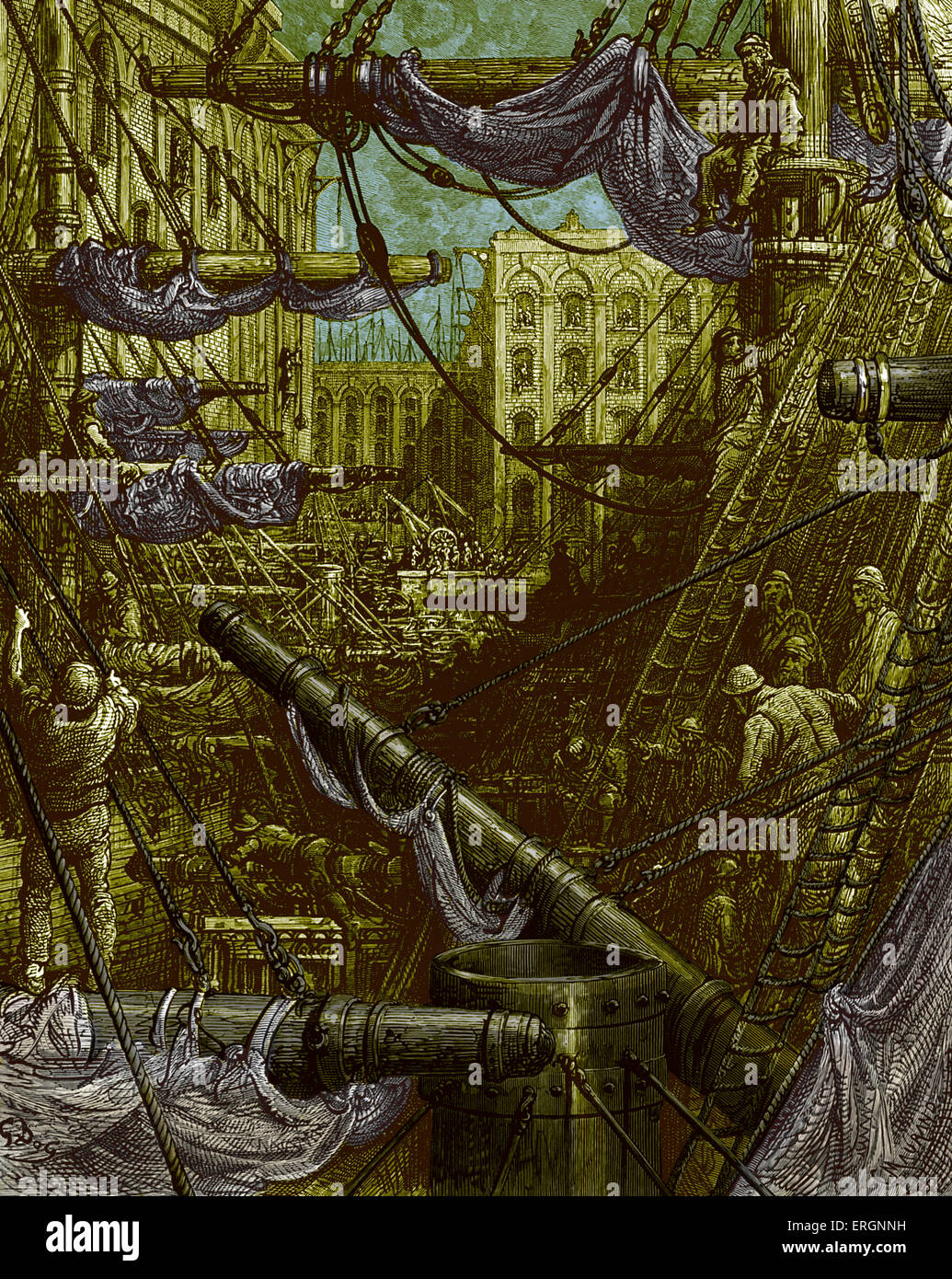 Inside the Docks. Engraving by Gustave Doré, from 'London, a Pilgrimage ...