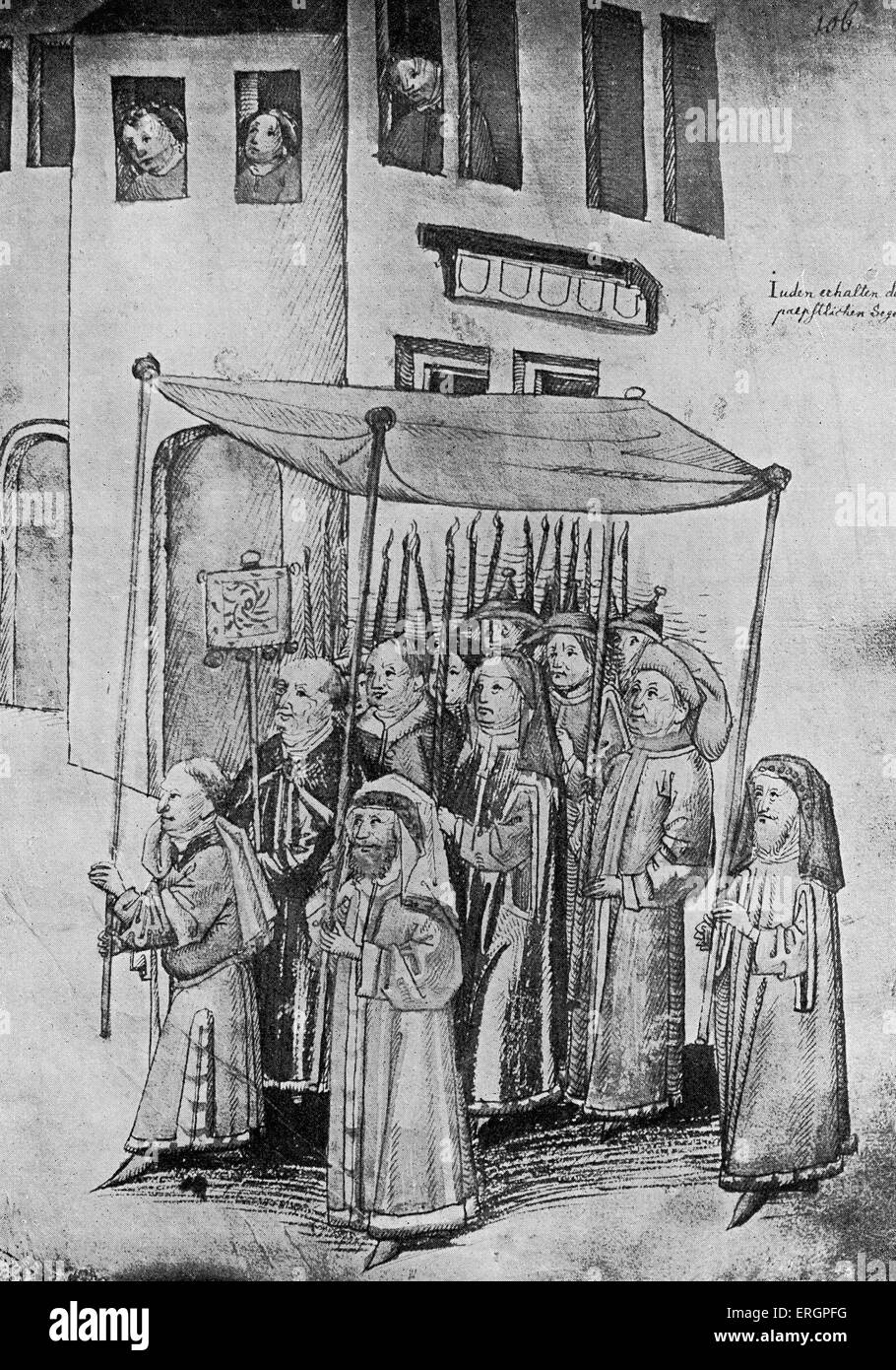 Procession of Jews meeting Pope Martin Vduring the Council of Constance ...