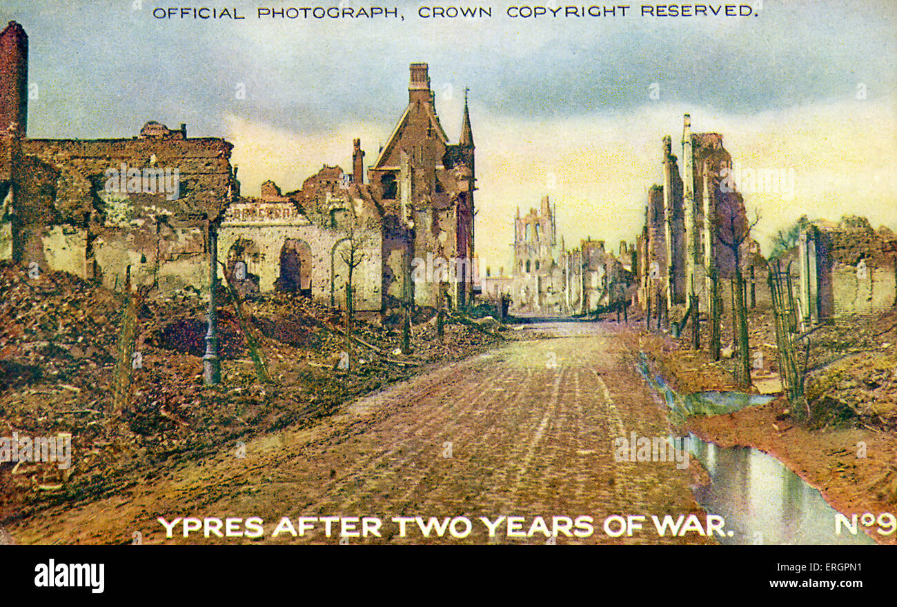 WW1 - View of Ypres, France, after two years of war. Caption reads ...