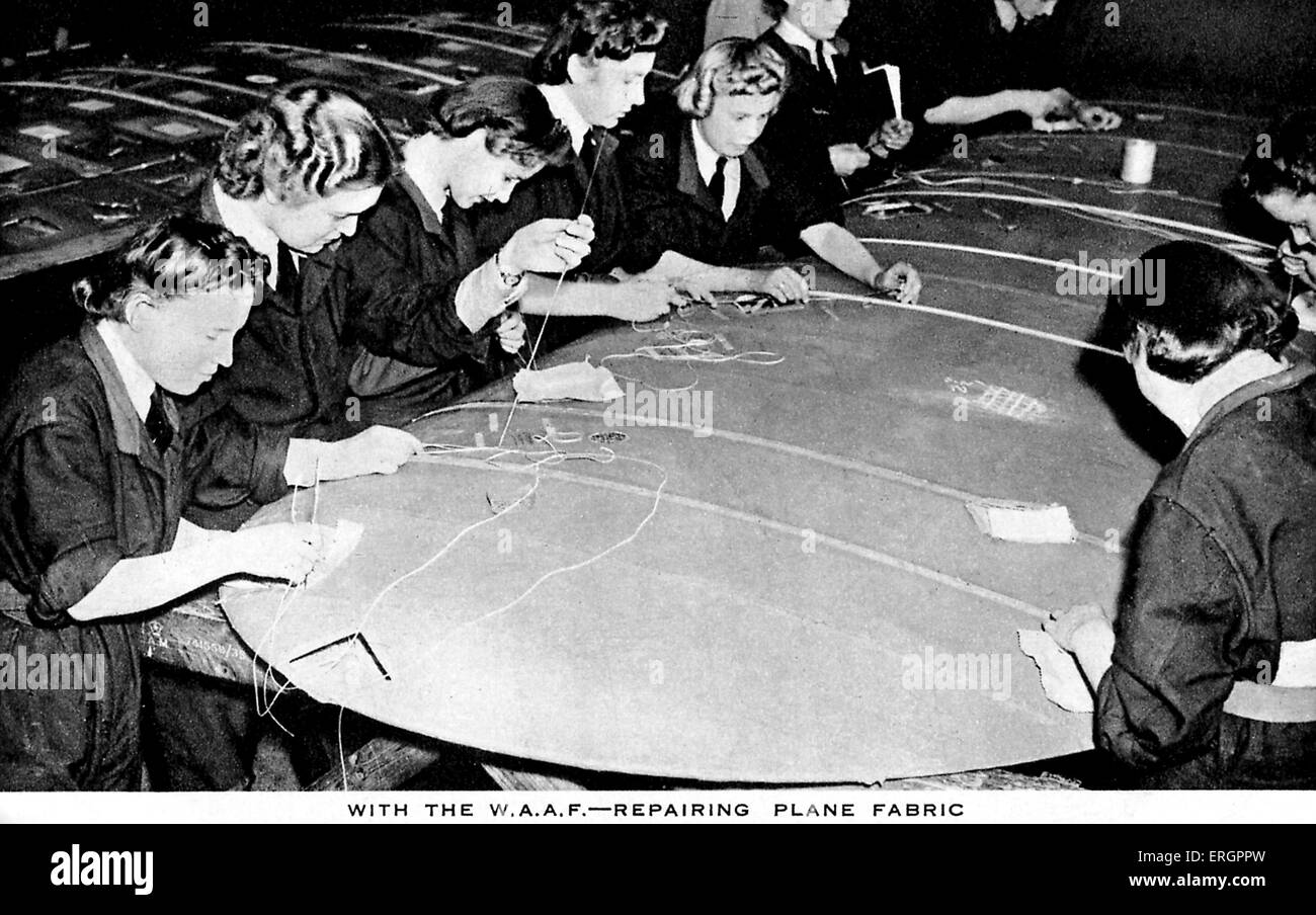 Women 's Auxiliary Air Force (WAAF) - Aircraft maintenance. Group of ...