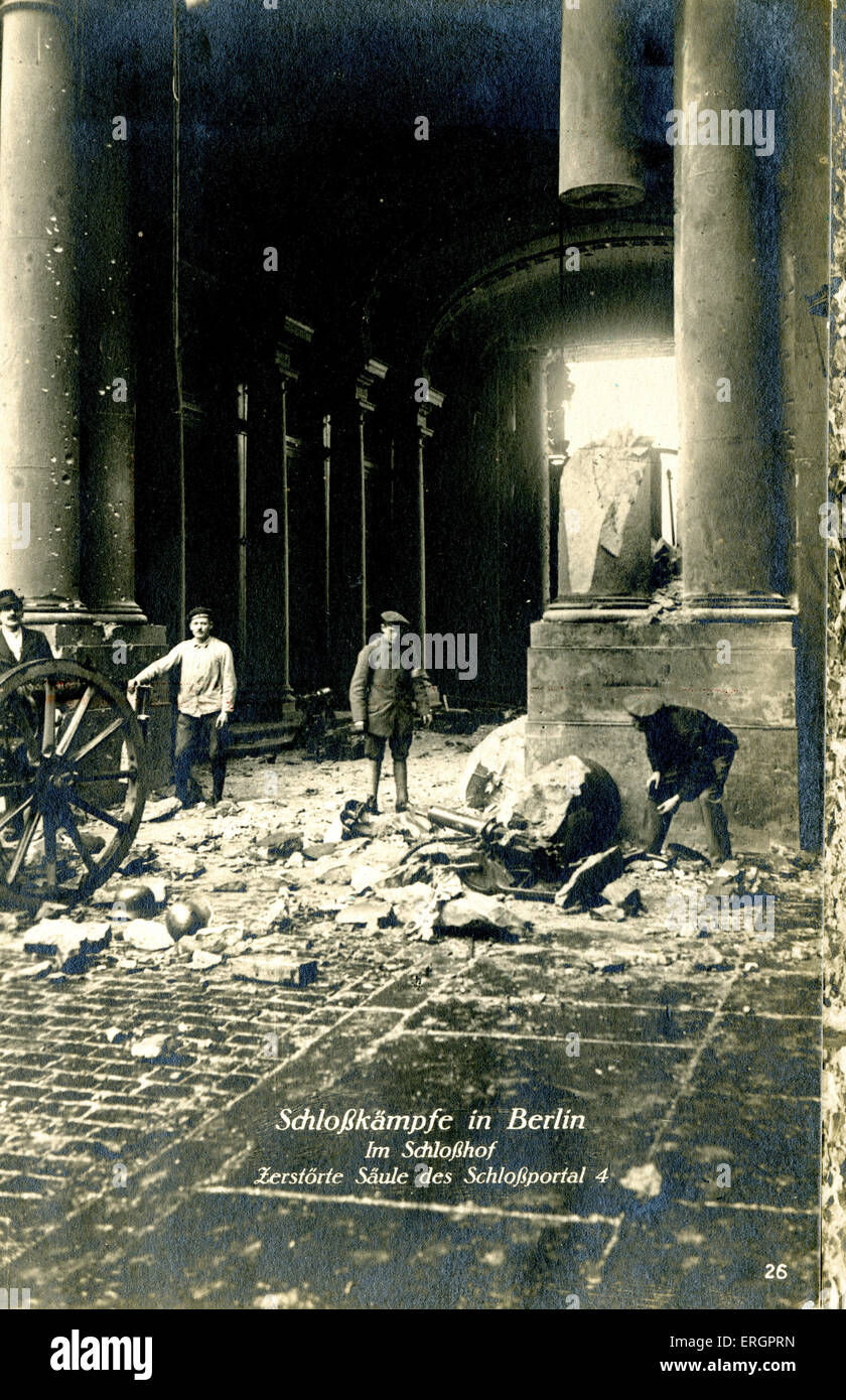German (November) Revolution in Berlin, Germany, 1918. Street fighting ...