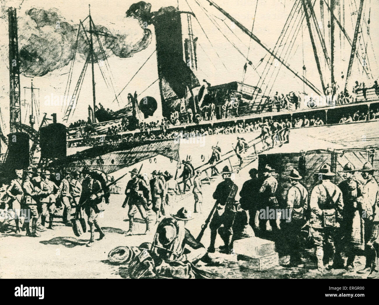 World War One - American soldiers disembarking at Brest, France Stock ...