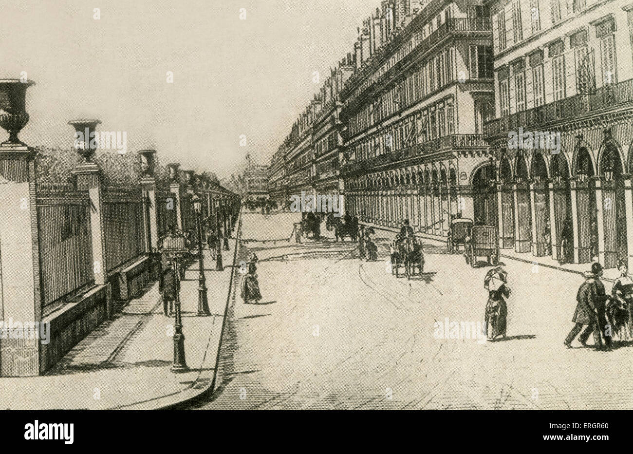 Paris, France. 19th century street scene with horse and carriage Stock ...