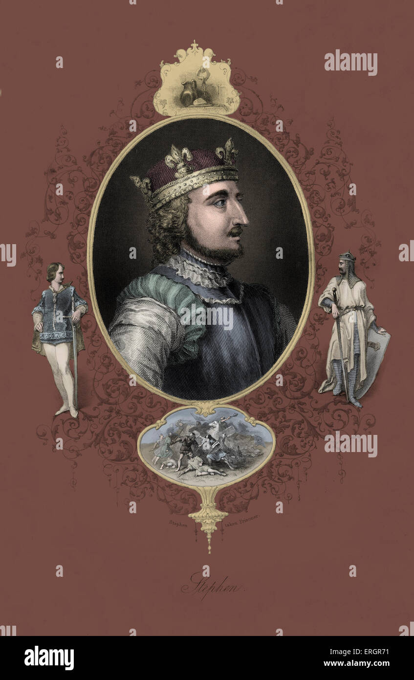 Stephen I or Stephen of Blois, portrait. King of England from 1135 to ...