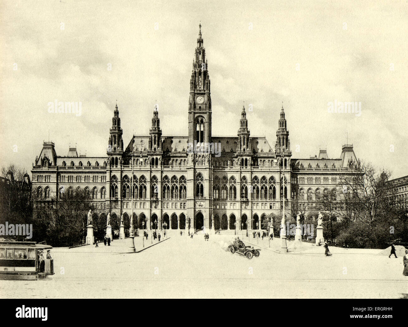 The Rathaus (Town Hall) in Vienna, at the turn of the century. Street ...