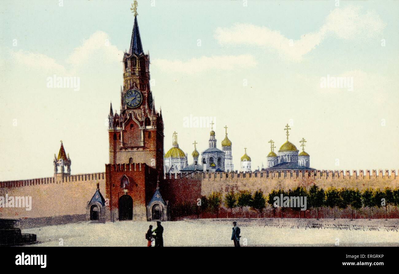 The Red Square in Moscow, and Spassky Gate, early 20th century. Pre ...