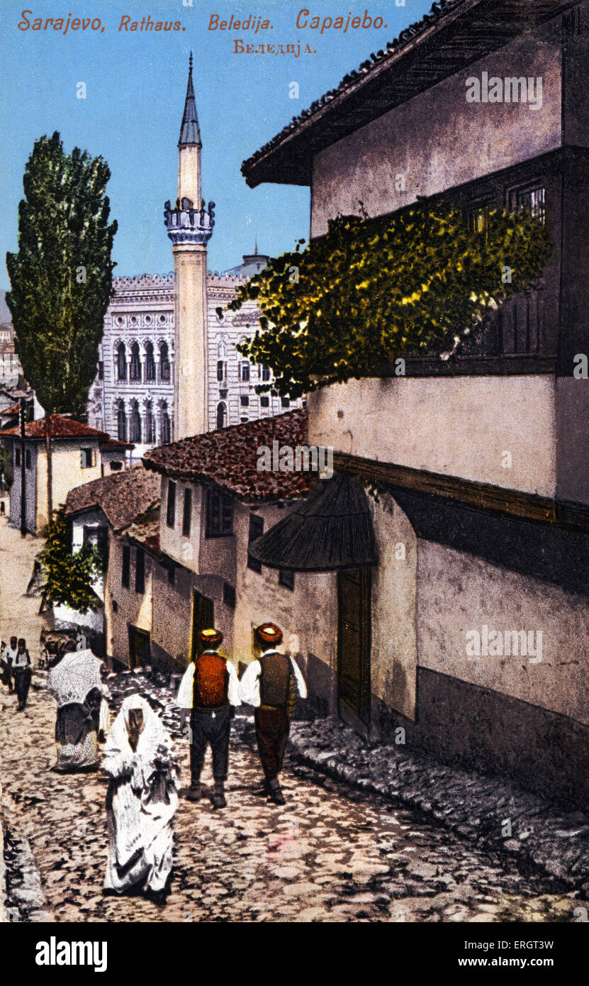Sarajevo, capital city of Bosnia Herzegovina - view of the city hall ...