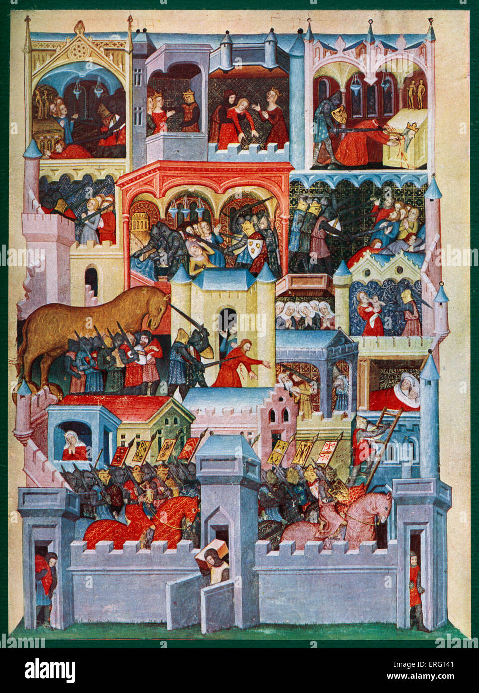 The Greek capture of Troy - Medieval illumination including scenes ...