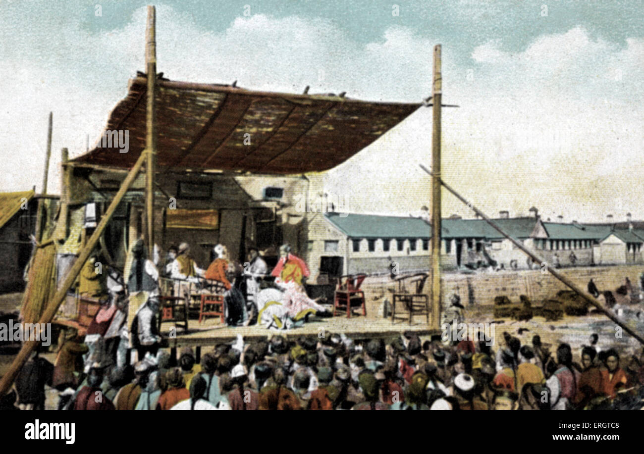 Chinese Theatre - Illustration of performance in outdoor theatre and ...