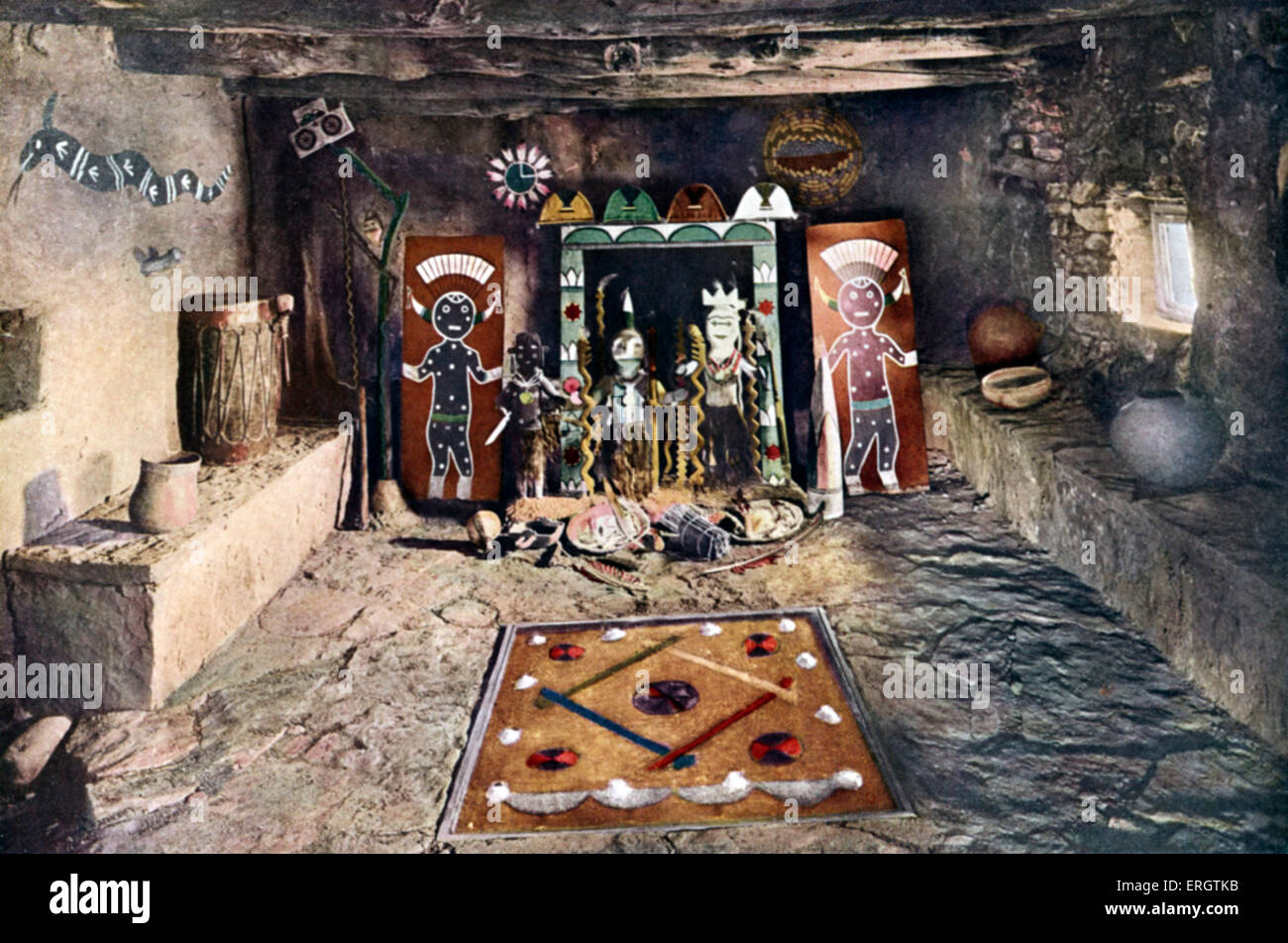Native American altar room of the Powamu society in a Hopi house, Grand ...