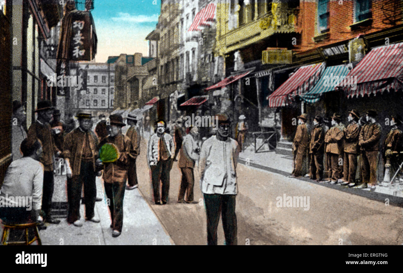 New York City - Pell Street in Chinatown. With men standing in the ...