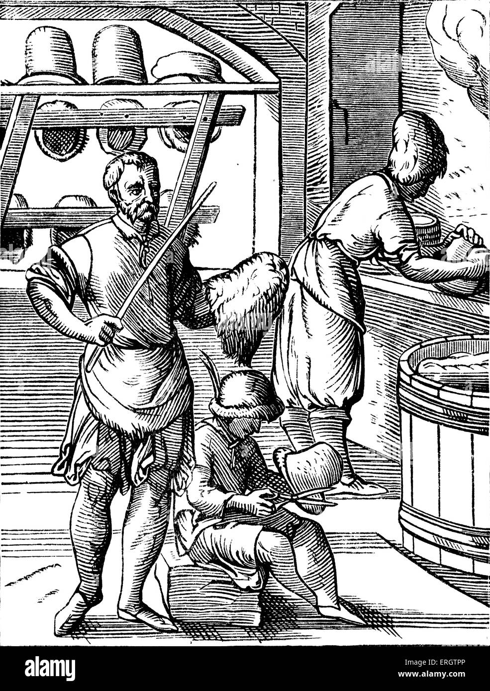 Hatter / milliner in his workshop, 16th century. Guild. Guilds. Trade ...