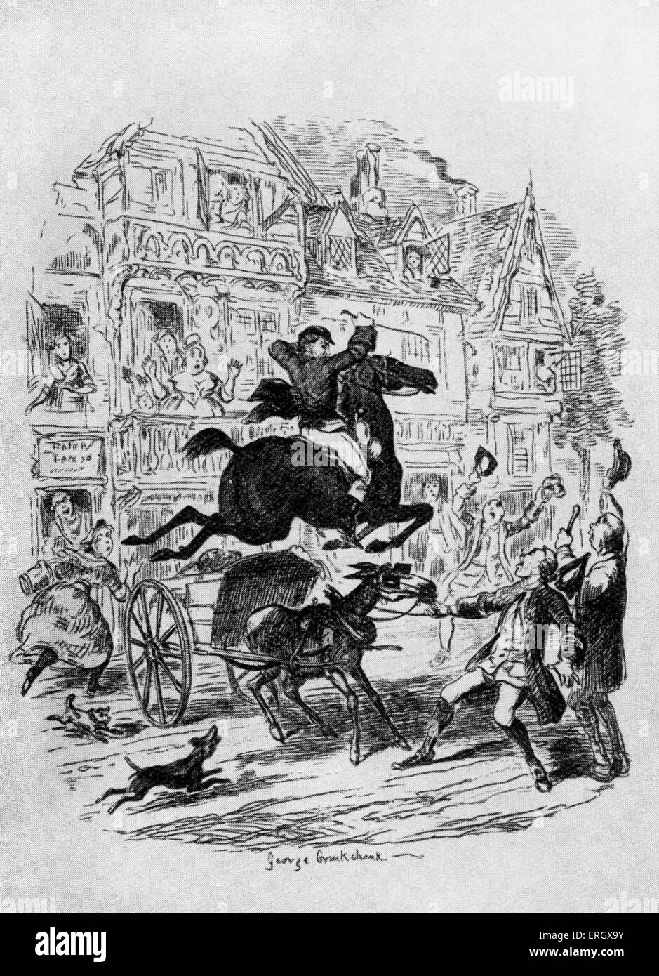 Dick Turpin 's Leap. Cartoon by George Cruikshank Stock Photo - Alamy
