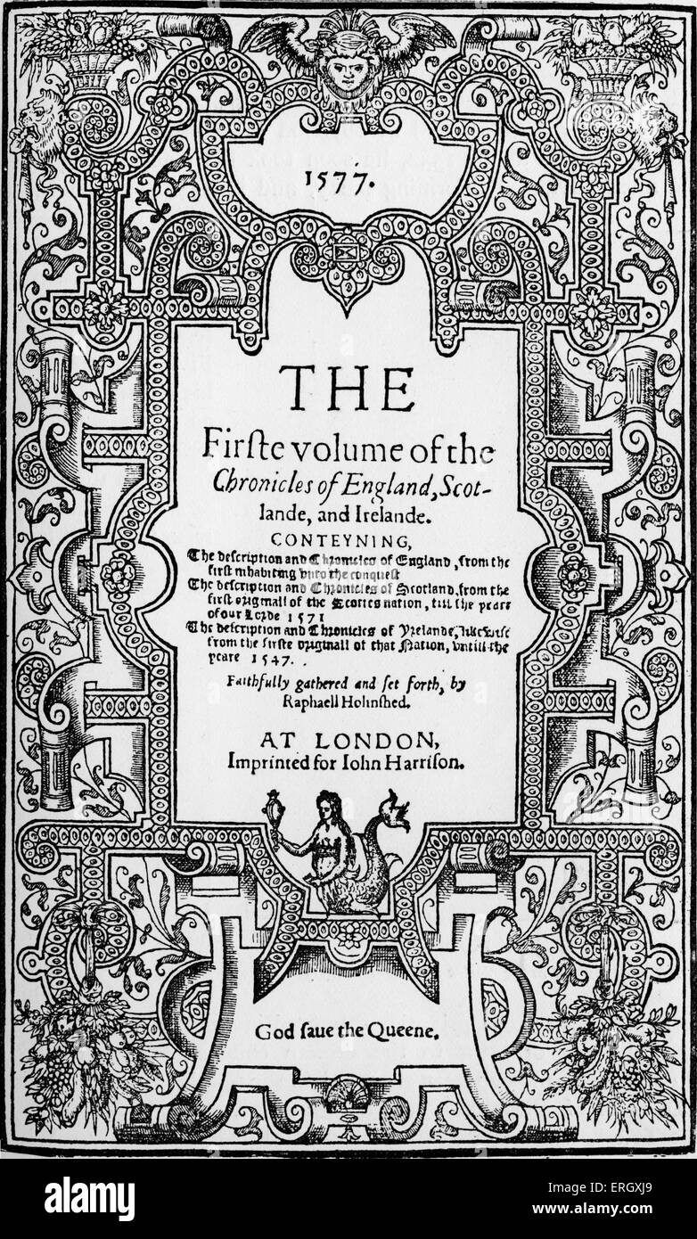 'Chronicles' by Raphael Holinshed.(The fifth volume) Title page. 1577 ...