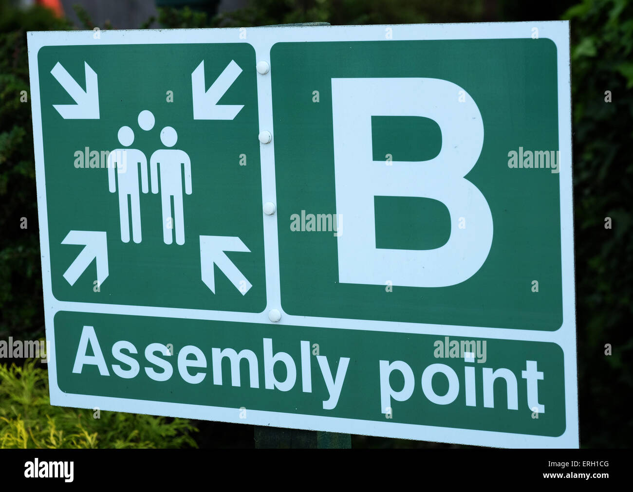 Assembly point safety sign Stock Photo - Alamy
