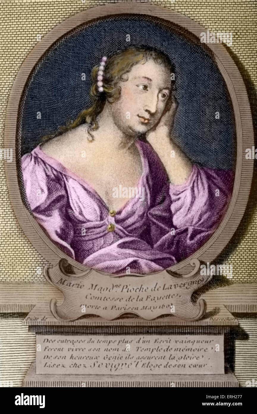 Madame de la Fayette, portrait engraving by Desrochers. Oval frame with ...