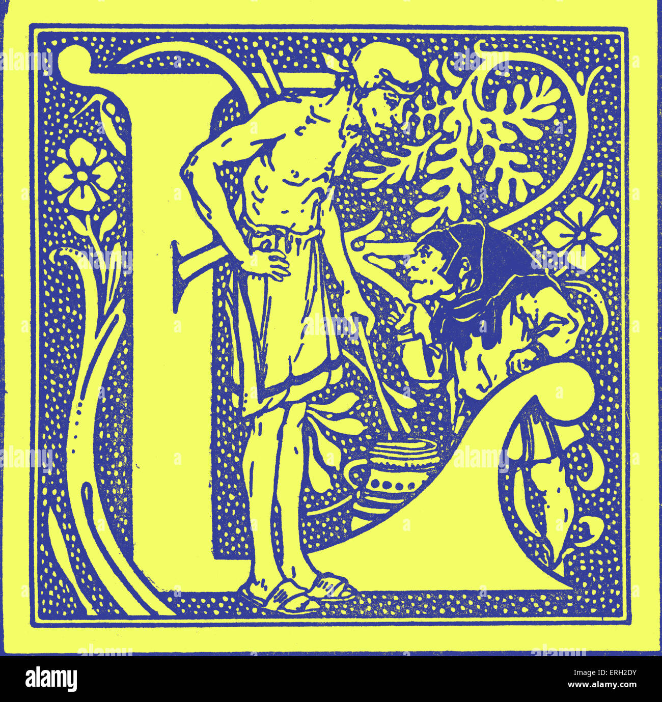 Illuminated letter 'L ' - from The Romance of Tristram and Iseut ...