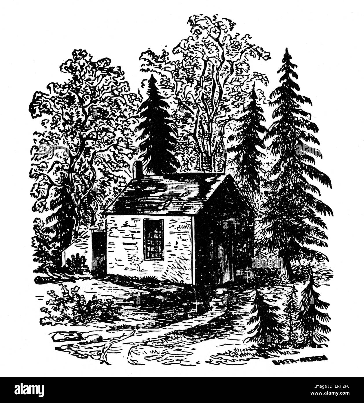 Henry Thoreau 's cabin (exterior) at Walden Pond, Massachusetts ...