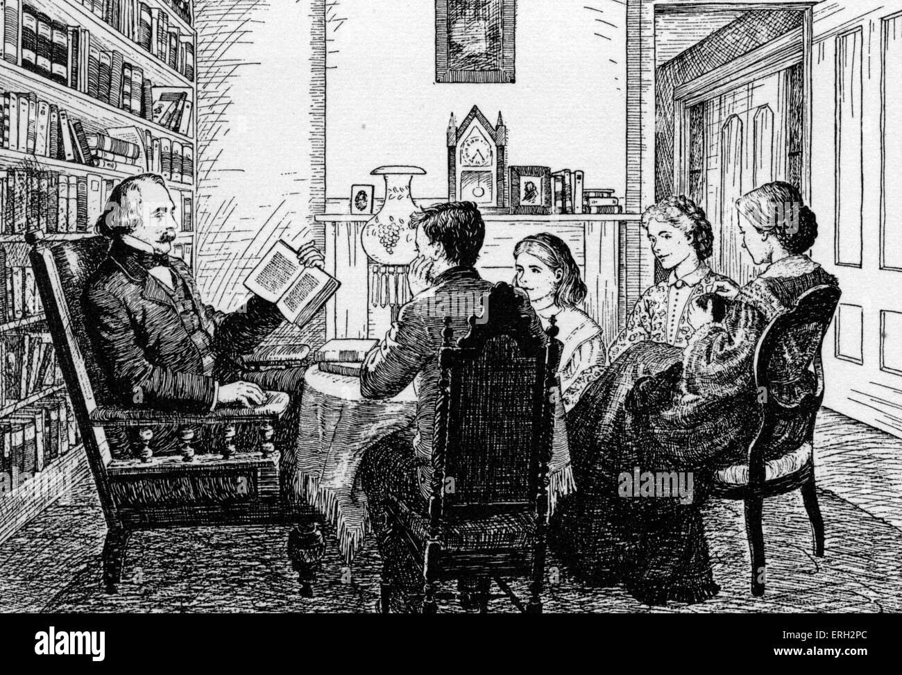 Nathaniel Hawthorne reading to his family in house at Concord, The ...