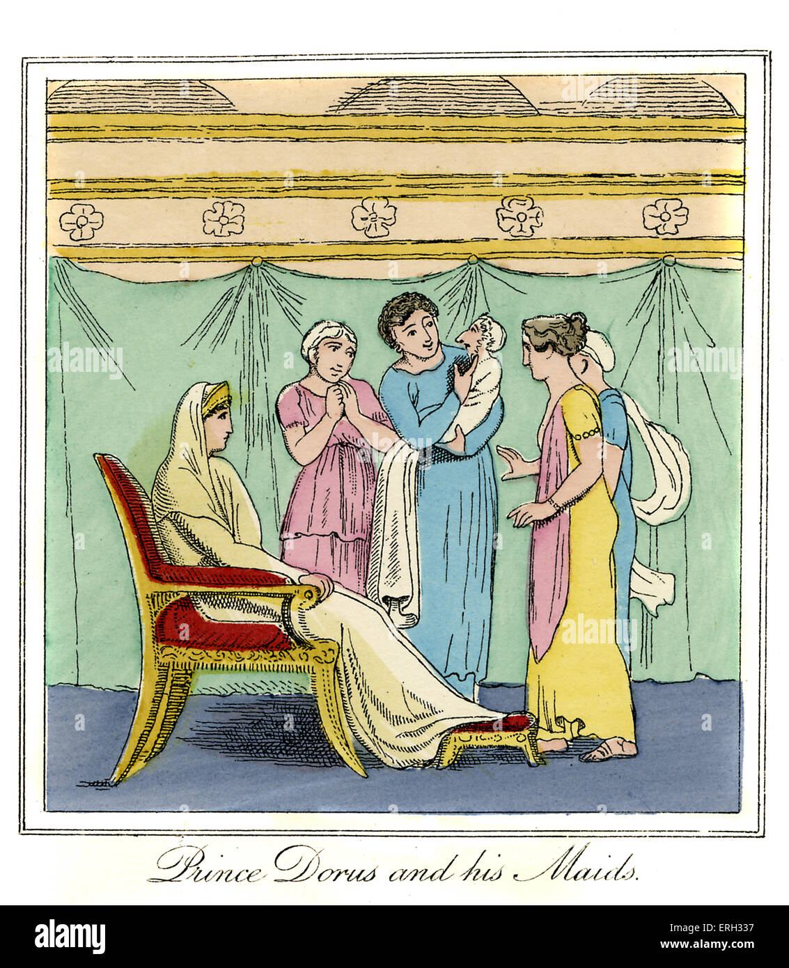 'Prince Dorus and his Maids' - Newly born Prince Dorus is held by his ...