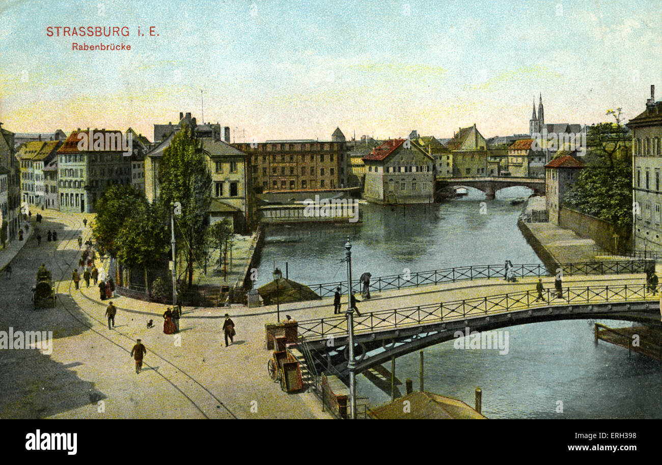 The Raven Bridge, Strasbourg, postcard showing traffic on the Raven ...