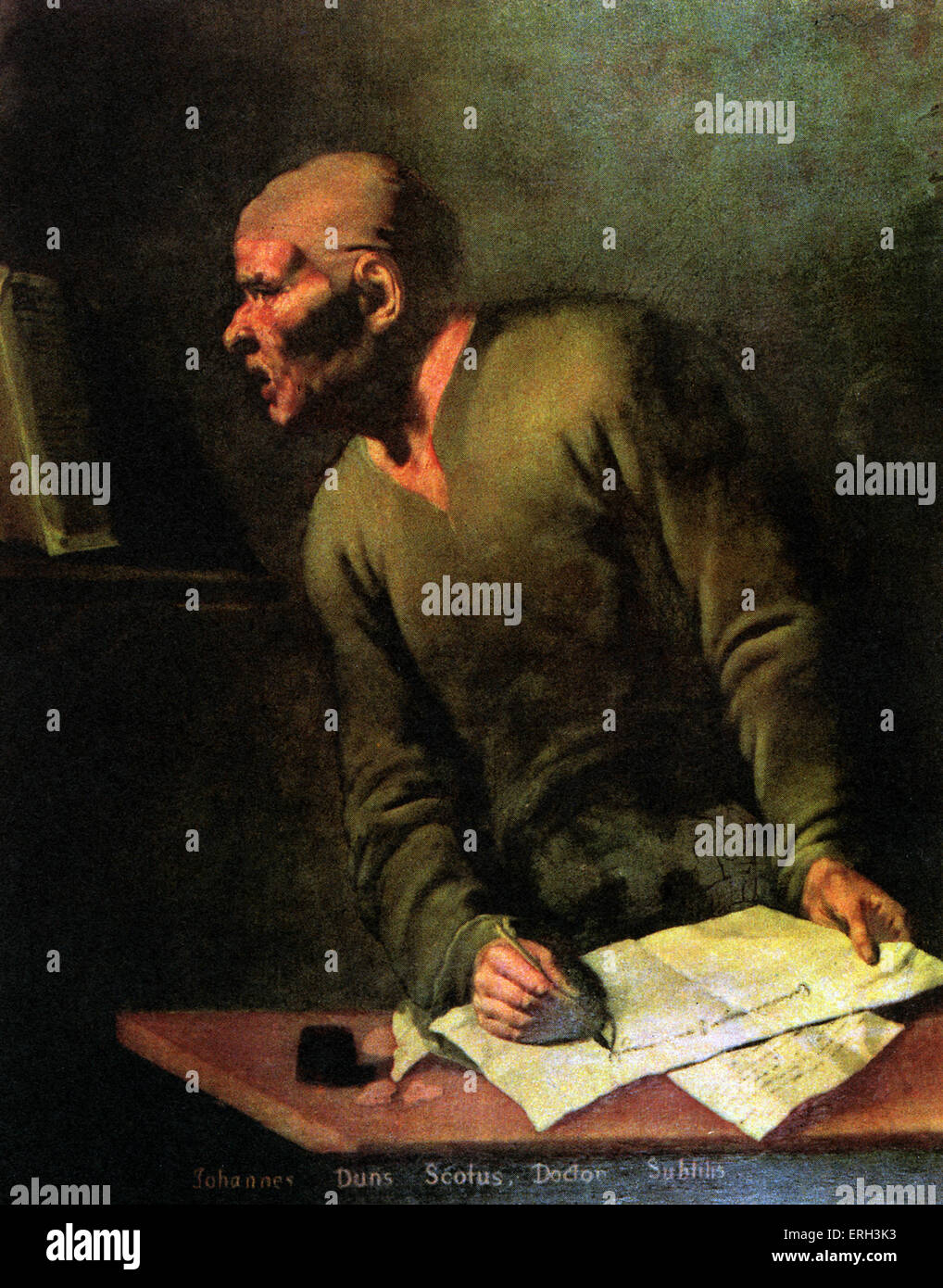 Johannes Duns Scotus also known as Doctor Subtilis copying from a book ...