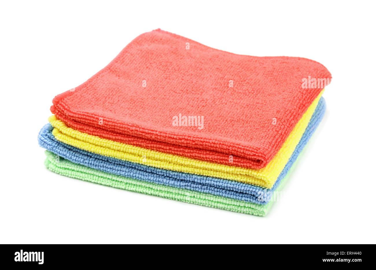 Stack of color microfiber cloths isolated on white Stock Photo - Alamy