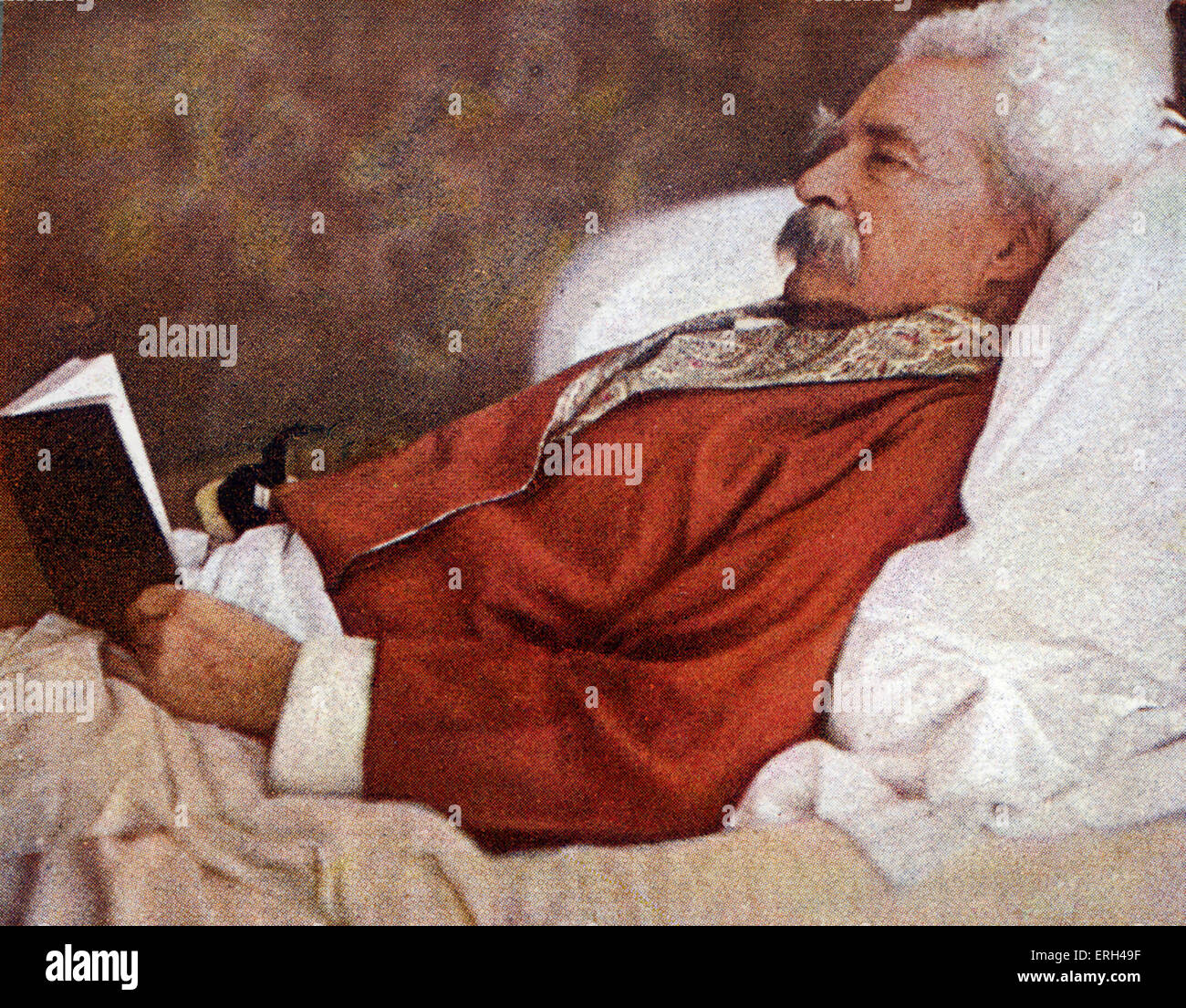 Mark Twain reading in bed. Mark Twain (pen name for Samuel Langhorne ...