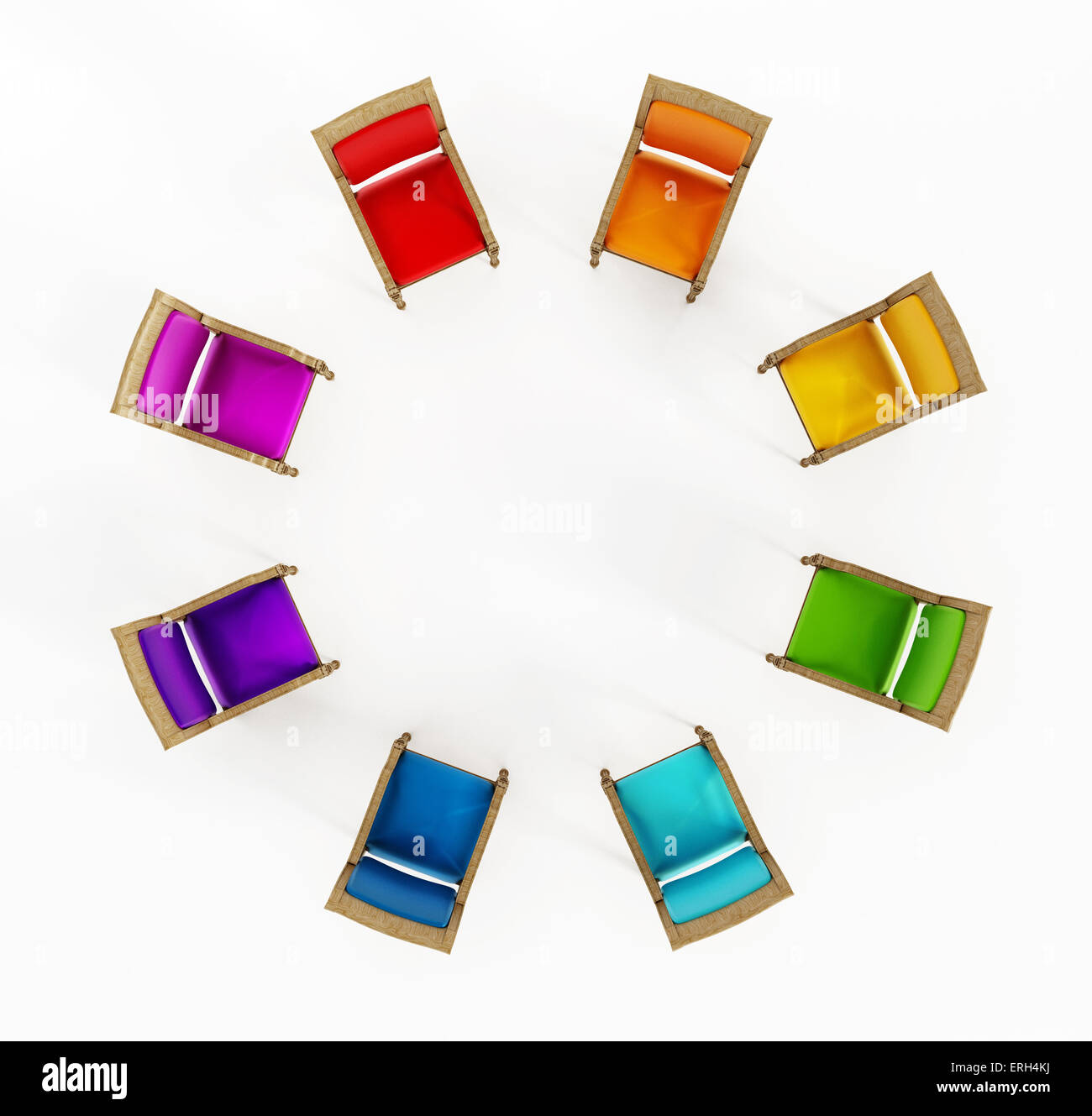 Chairs in circle formation isolated on white Stock Photo - Alamy