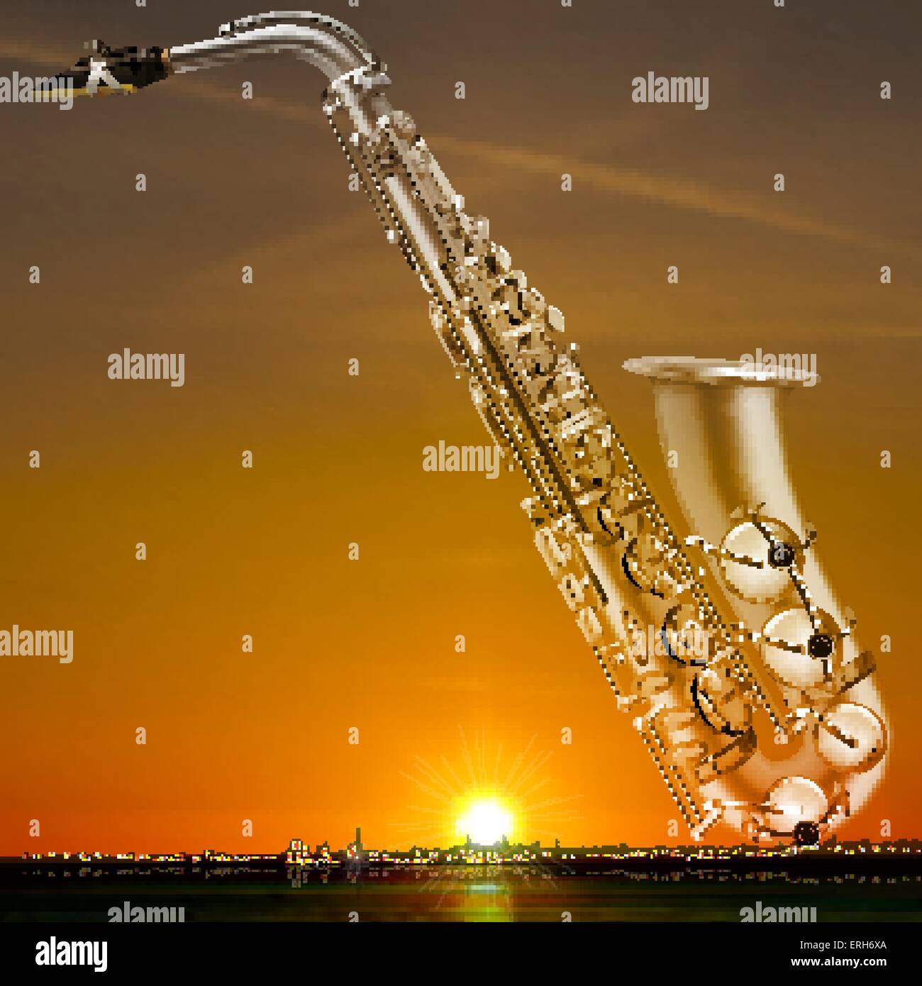 abstract night golden background with city and saxophone Stock Vector ...
