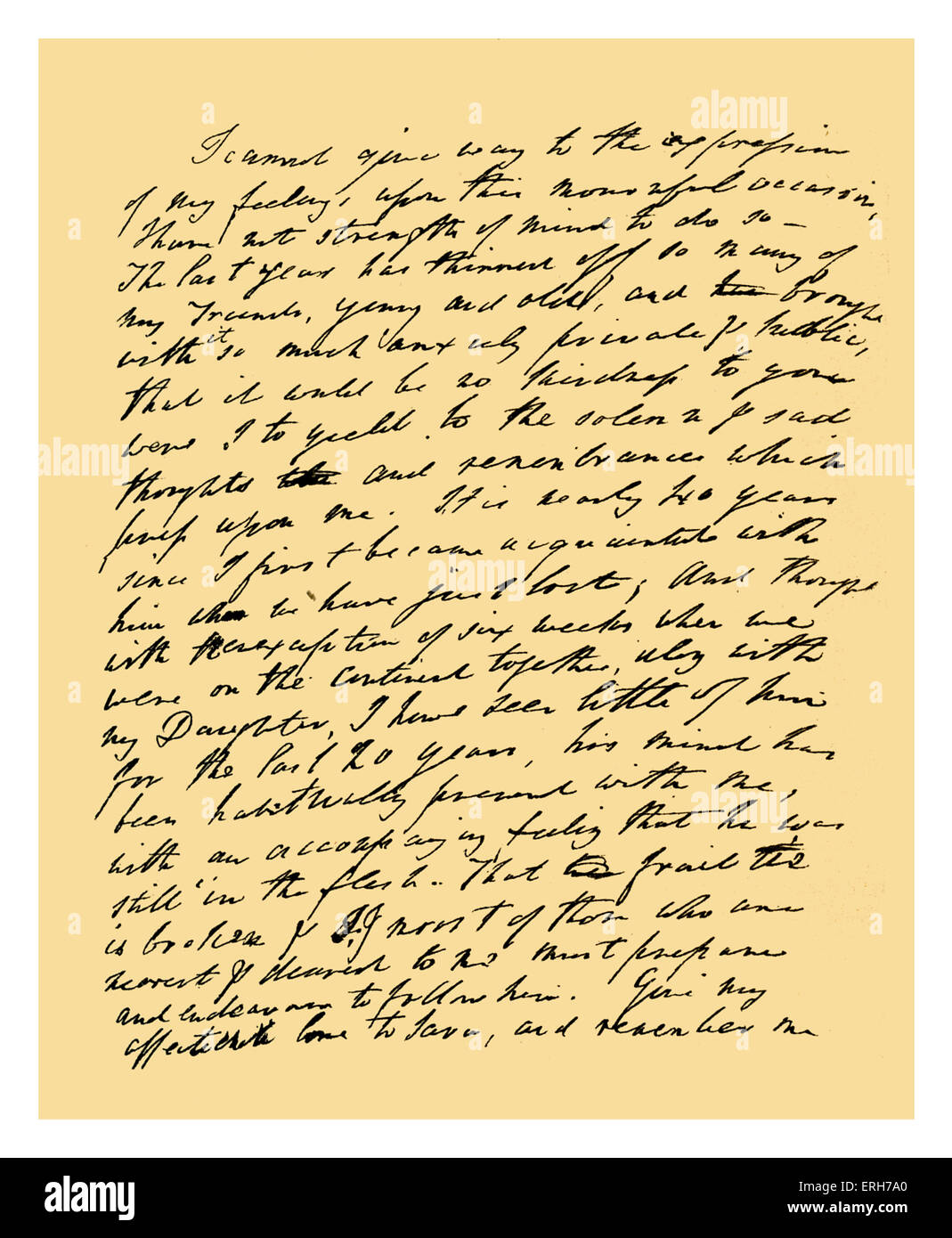 Autograph: William Wordsworth. Letter on receipt of the news of the ...