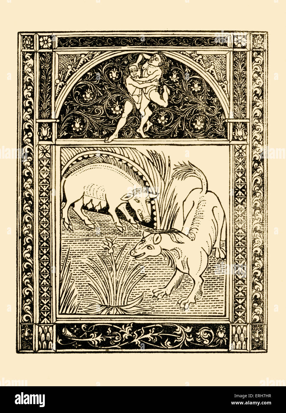 Aesop 's fables: The Fox and the Boar. Illustration after 1485 edition ...