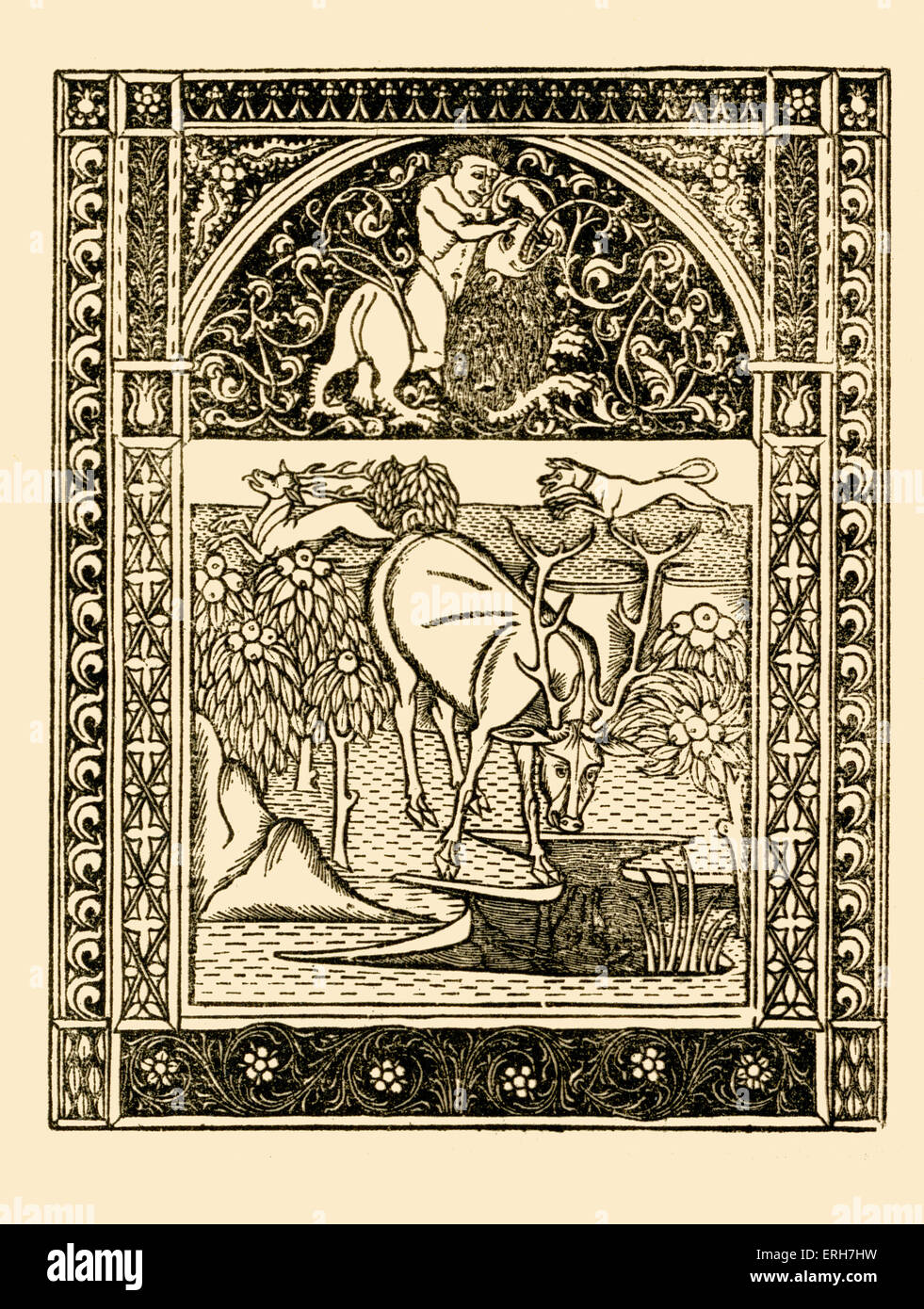 Aesop 's fables: the Stag at the Pool. Illustration after 1485 edition ...