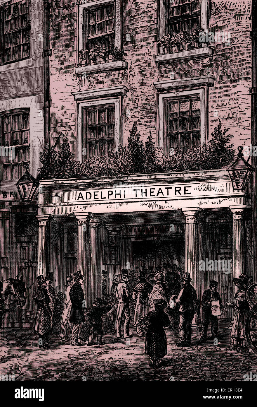 The entrance to the Adelphi Theatre, London, with audience entering ...